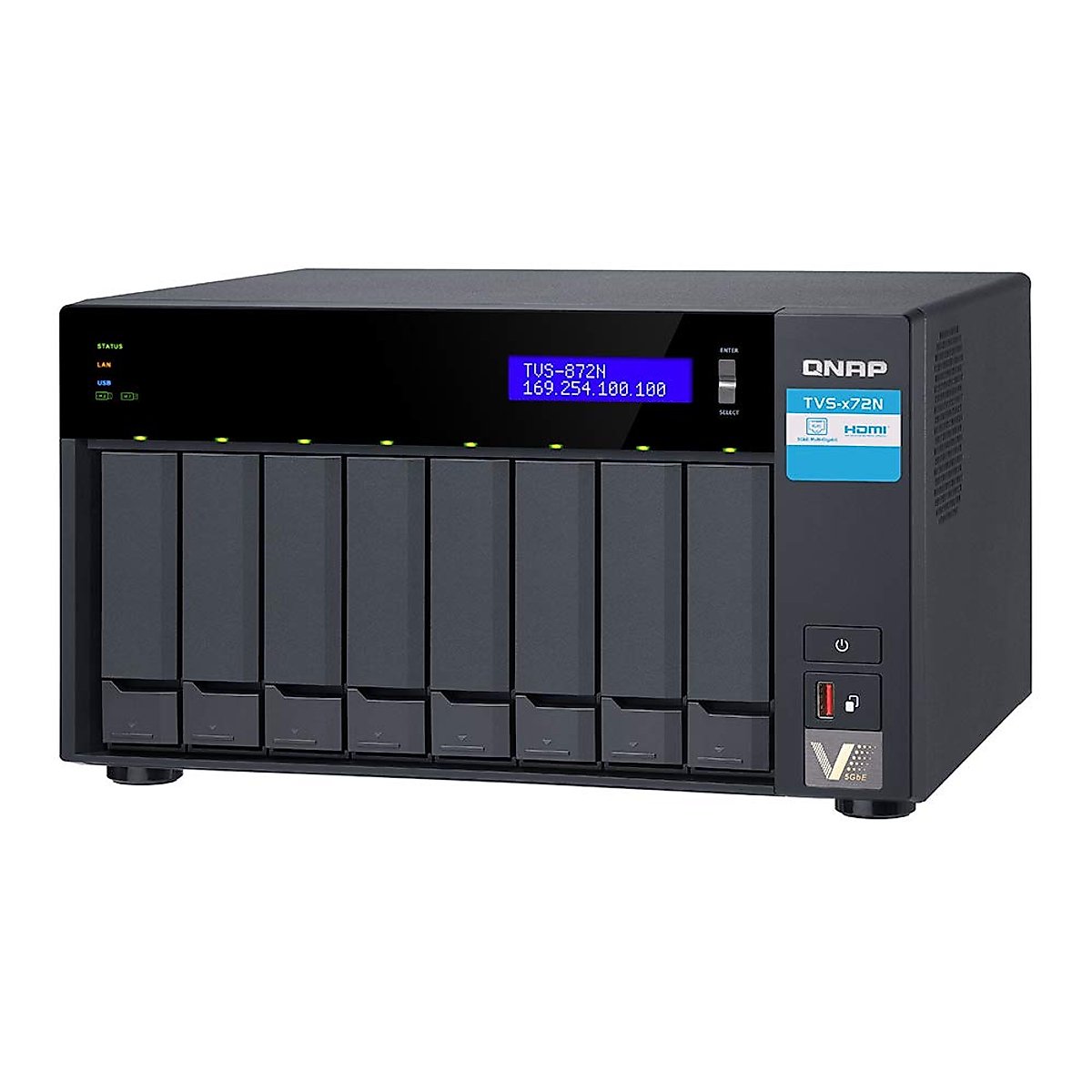 QNAP TVS-872N Multi-Gigabit NAS Storage with iSCSI IP SAN Support, Intel Quad Core 3.1GHz CPU, 8GB DDR4 RAM, 16TB HDD, RAID, Intel Graphics