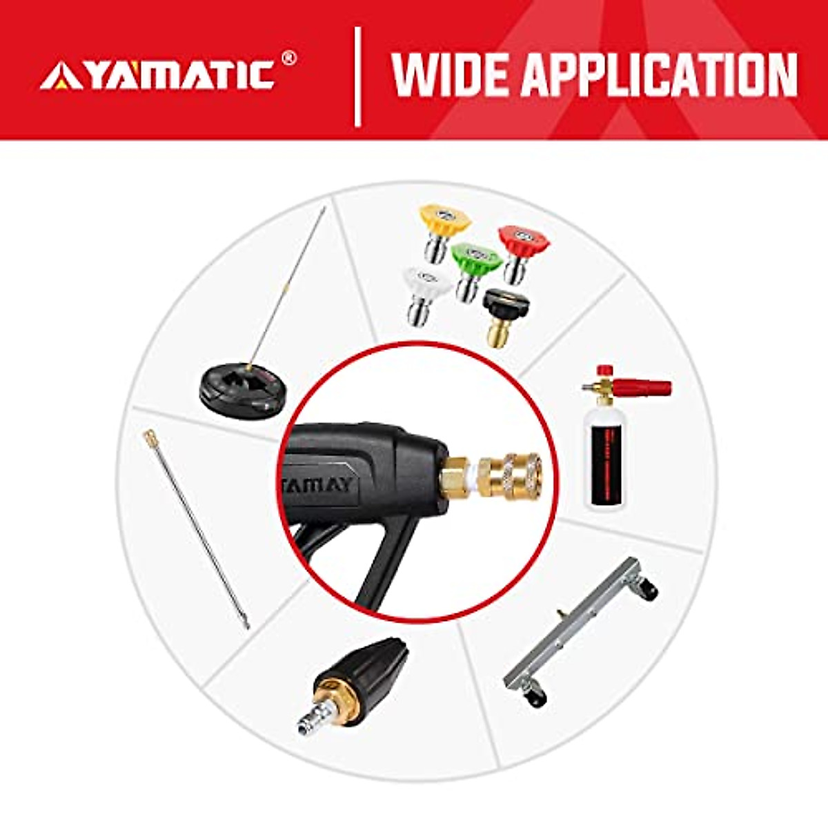 YAMATIC Pressure Washer Gun with 3/8" Swivel Quick Connector & M22-14mm Fitting, Stainless Steel Flexible Extension Wand Replacement for Most Power Washer, 40 Inch, MAX 4500 PSI