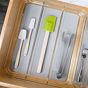 madesmart Antimicrobial Clear Soft Grip Large Utensil Tray, Non-Slip Kitchen Drawer Organizer, 3 Compartments, Multi-Purpose Home Organization, EPA Certified, Light Grey