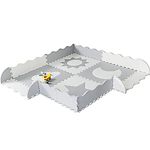 Baby Play Mat Tiles - 61" x 61" Extra Large, Non Toxic Foam Baby Floor Mat - Grey & White Interlocking Playroom & Nursery Playmat - Safe & Protective for Infants & Toddlers (Grey)