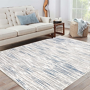 ROYHOME 8x10 Bedroom Rug Geometric Large Living Room Area Rug Indoor Washable Rug Non-Slip Stain Resistant Throw Floor Carpet Modern Abstract Dining Room Rug Boho Accent Rug for Home Office, Blue