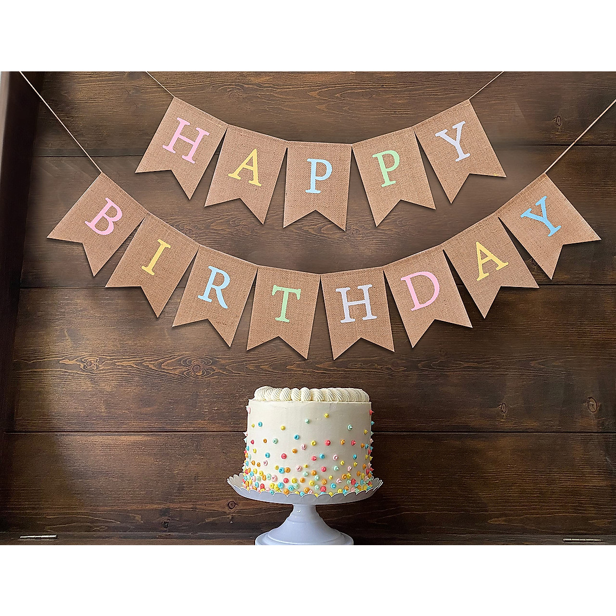 Rainbow Happy Birthday Burlap Banner - Happy Birthday Pastel Colors, Personalized Birthday Banner, 1st Birthday Rainbow Decorations,Photo Prop,Best Birthday Party Supplies (Rainbow Burlap Banner)
