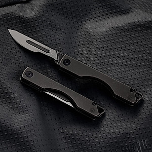 KeyUnity KK01 Titanium Folding Knife, Utility EDC Pocket Knife with #24 Replaceable Blade, for Outdoor Hunting, Camping, Fishing, Hiking for Men & Women (PVD Black)