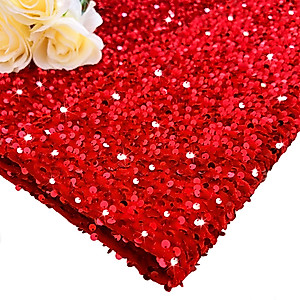 Sequin Fabric Red Glitter Fabric Stretch Velvet Fabric by The Yard 1 Yard Mermaid Sequins Fabric Large Sequins Christmas Fabric for Sewing Dress Sparkly Fabrics for DIY Making Outdoor Polyester Cloth