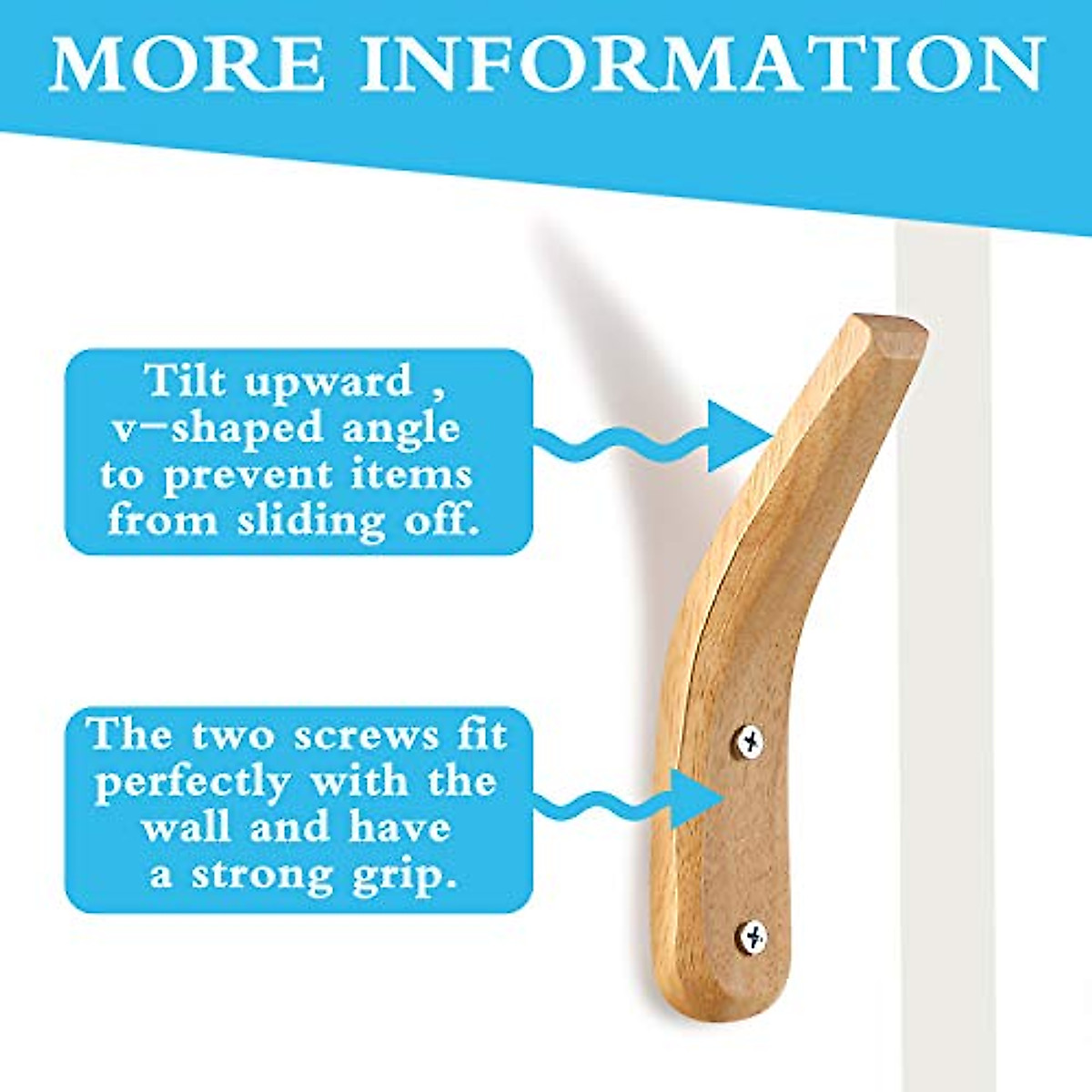 6 Pieces Wooden Coat Rack Hooks Wall Mounted Hat Rack Organizers Rustic Towel Hangers for Hanging Coats Hats Bags Towels