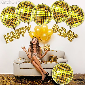 KatchOn, Big Gold Disco Ball Balloons - 22 Inch, Pack of 6, Gold Disco Party Decorations | 4D Gold Disco Balloons, 70s Party Decorations | Gold Disco Ball Decorations | Disco Ball Balloons Gold