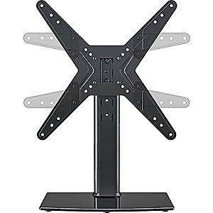 Hemudu Universal Swivel TV Stand/Base Table Top TV Stand for 21 to 55 inch TVs with 90 Degree Swivel, 4 Level Height Adjustable, Heavy Duty Tempered Glass Base, Holds up to 99lbs, HT02B-002