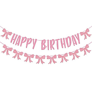 Coquette Happy Birthday Banner Pink Bow Happy Birthday Banner Garland for Coquette Birthday Party Bow Birthday Party Decorations
