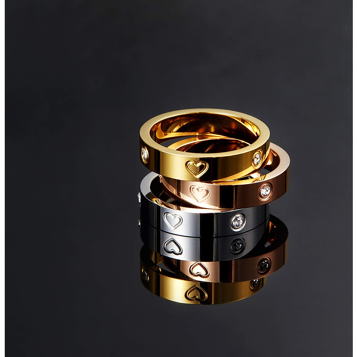 PDWZNBA Love Friendship Ring 18K Gold Silver Rose Plated Cubic Zirconia Stainless Steel Promise Ring Wedding Band Jewelry Birthday Gifts for Women