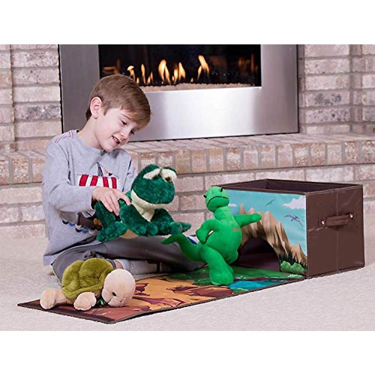 Clever Creations Collapsible Toy Storage Organizer and Play Mat for Kids - Perfect Toy Chest for Organizing Books, Toys, Games, and More - Dinosaur Theme