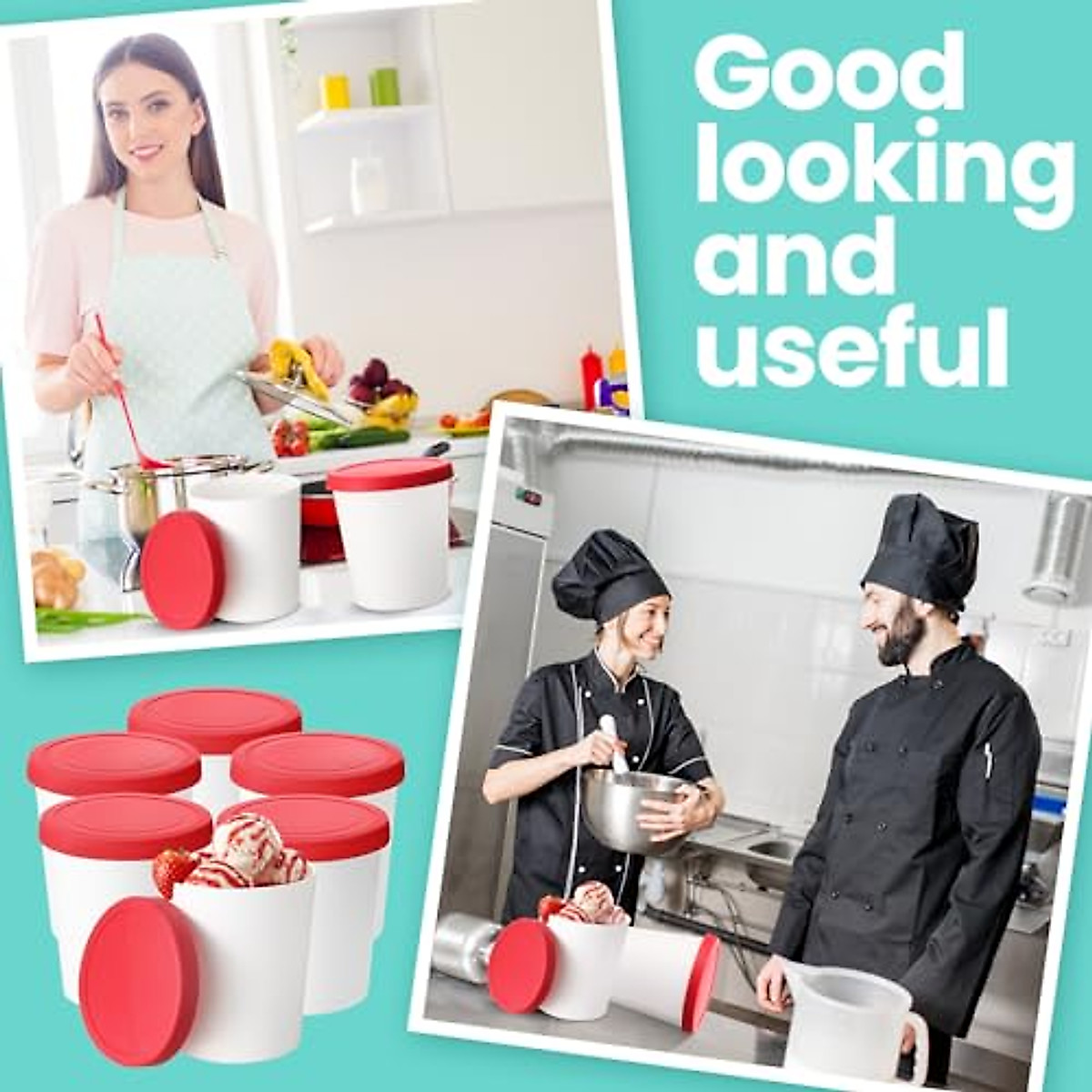 Tioncy 6 Pcs Ice Cream Containers 1 Quart Freezer Storage Tubs with Lids Reusable Round Ice Cream Tub for Homemade Ice Cream Sorbet Gelato Yogurt Storage (Red)