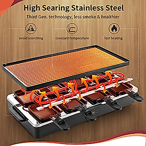 Raclette Table Grill Korean BBQ Indoor Electric Grill Griddle Nonstick Extra Large Reversible 2-In-1 Outdoor Dishwasher Safe with Cheese 8 Paddles 8 Spatulas for 8 Person
