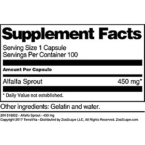 TerraVita Alfalfa Sprout - 450 mg (100 Capsules, ZIN: 518852) - 2 Pack