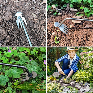 Amposei Weeding Artifact Uprooting Weeding Tool, Multifunctional Weeder, Hand Weeder Tool, Stand Up Weed Puller Tool with Handle for Garden Yard Farm Weed Removal (11in, Wood Handle)