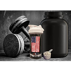American Flag USA Shaker Bottle | 24 oz | Distressed Grunge Texture with Tri-colored USA Print || Made from Durable Tritan Plastic || Patriotic Protein Mixer