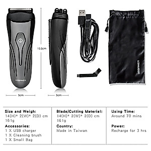 URBANER Rechargeable Electric Razor for Men, Waterproof, Cordless, Professional Beard Trimmer, Safe Grooming Blade, Wet and Dry Foil Shaver, Grey, MB-343