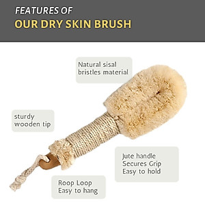 Touch Me All Natural Spa Sisal Dry Skin Brush - Premium Quality- 9" Length
