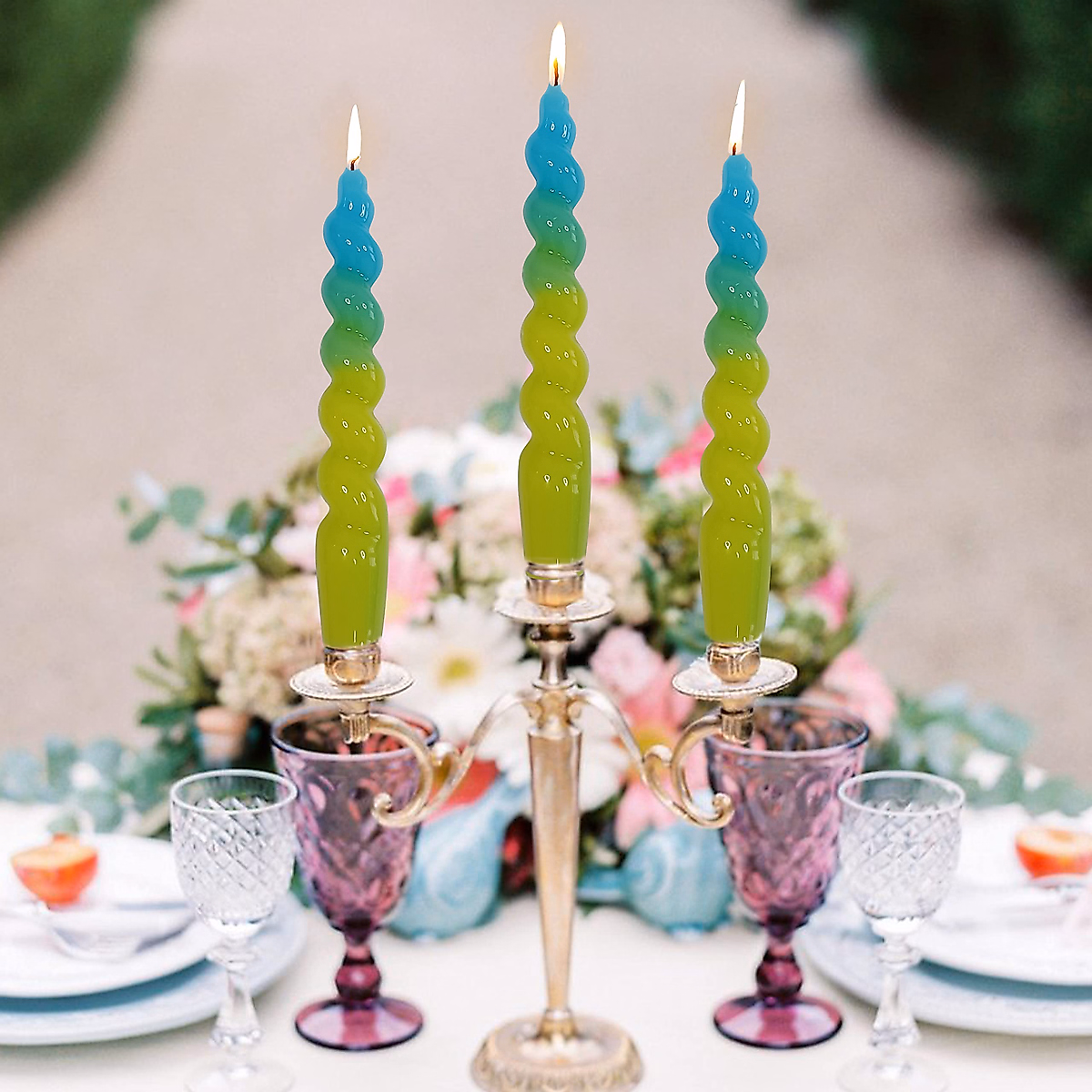 Gradient Pink Taper Candles Spiral Candlesticks 7.5Inch Handmade 4pcs Twisted Tapered Candle Unscented Dinner Candles for Wedding Holiday Family Dinner Women