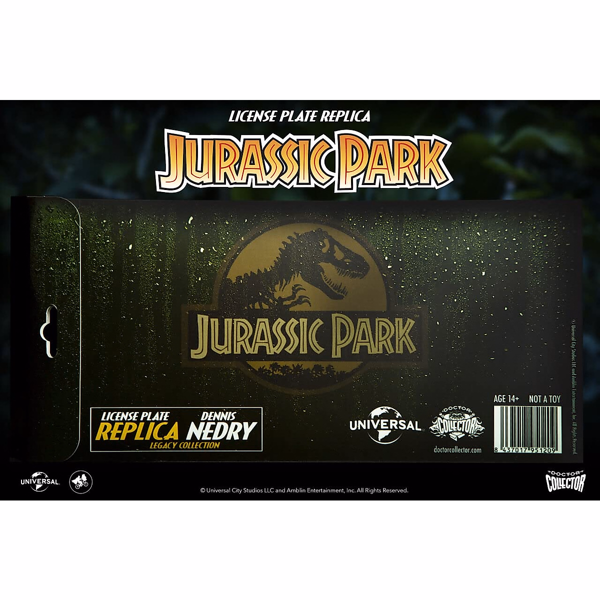 Doctor Collector Collectable Dennis Nedry Jurassic Park License Plate Replica, Multi