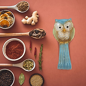 Yardwe Owl Spoon Rest Ceramic Ladle Holder Utensil Rester for Stove Top Kitchen Counter Cooking Utensil and Ladle Rest Holder Dining Table Decoration Blue
