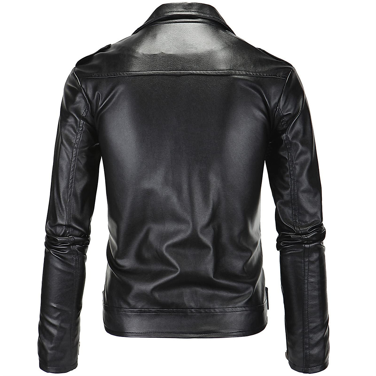 Maiyifu-GJ Men Faux Leather Motorcycle Jacket Retro Notched Lapel Pu Biker Coat Asymmetric Zipper Slim Outwear Overcoat (Black,3X-Large)
