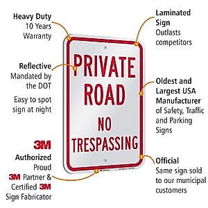 SmartSign-K-5842-EG Private Road Sign, No Trespassing Sign, Private Drive Sign, 12 x 18 Inches 3M Engineer Grade Reflective Aluminum, USA Made , Red on White