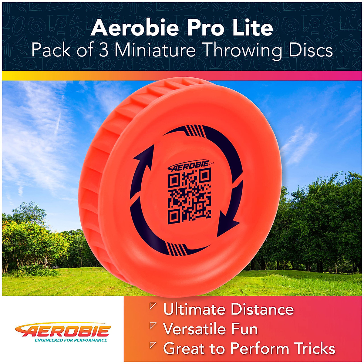 Aerobie Pro Lite 3-Pack Miniature Throwing Discs, Perfect for Kids, Backyard Games & Disc Golf, Outdoor Games for Adults and Family Ages 5 & Up