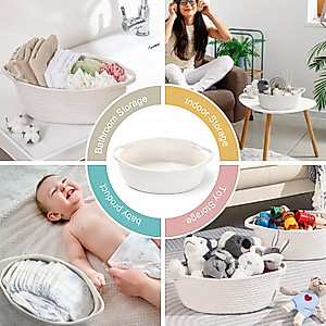 4 Pack Small Woven Basket with Handles, All 12"x 8"x 5", Cotton Rope Room Shelf Storage Basket, Cat Toys, Cute Baby Gift Basket with Gift Bags and Ribbons for Nursery, Empty Decorative Gift Chest Box