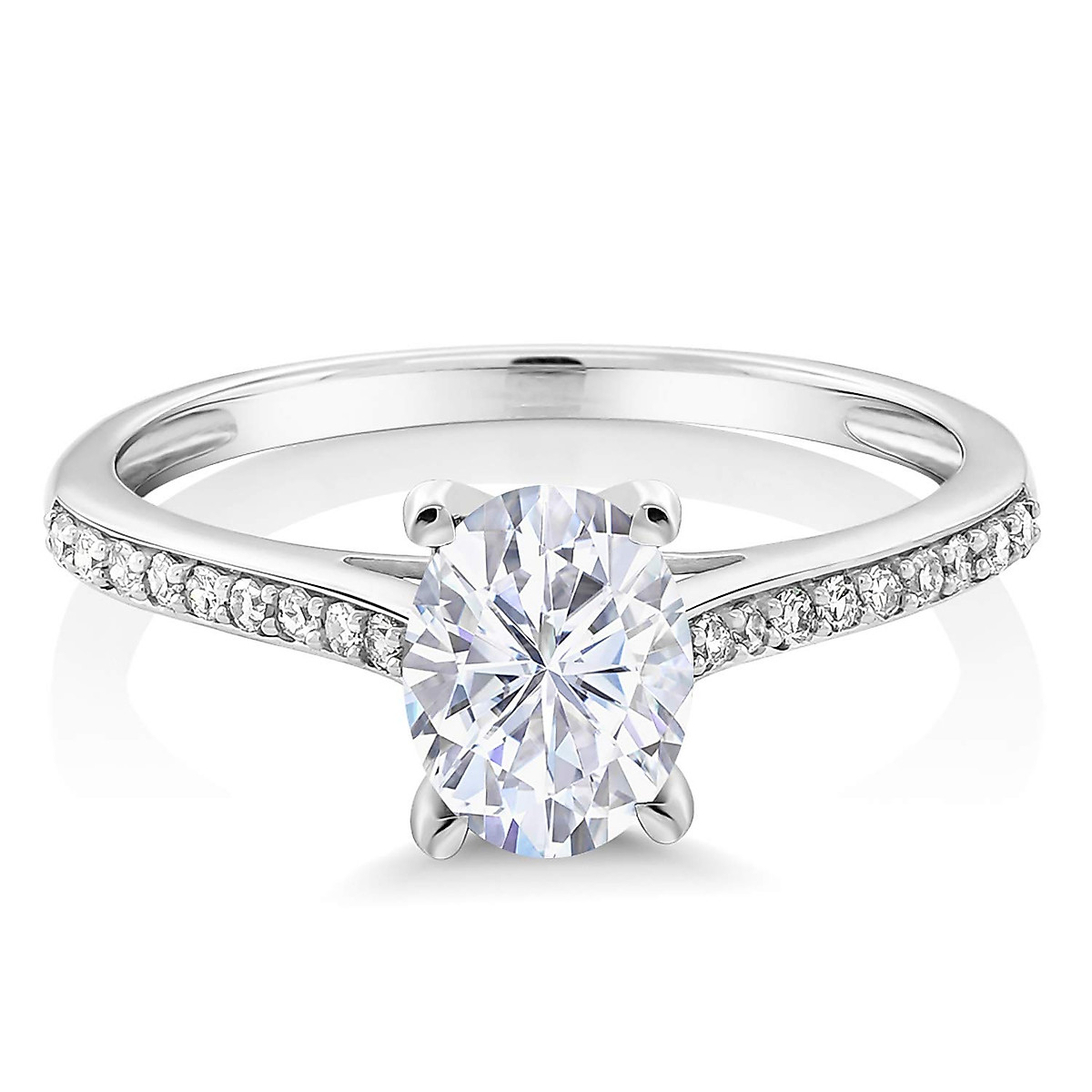 Gem Stone King 10K White Gold Gemstone Birthstone and White Diamond Engagement Ring | Oval 8X6MM | Wedding Anniversary Promise Ring For Women | Available In Size 5, 6, 7, 8, 9