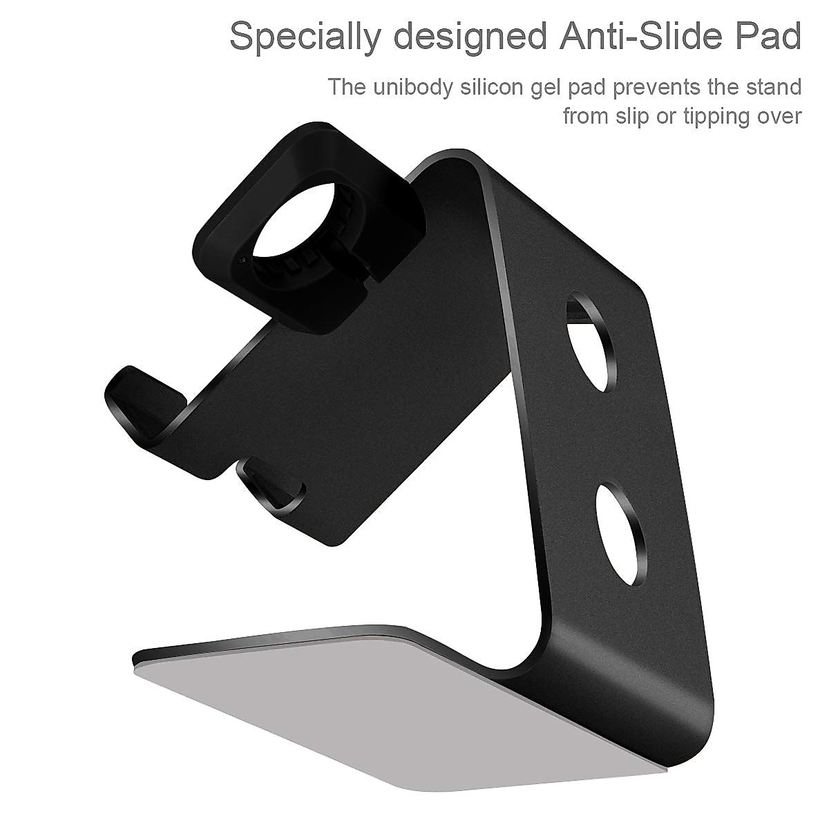 Tranesca 2 in 1 Charging Stand Holder Dock Compatible for Apple Watch Series Ultra2/Ultra/9/8/7/6/5/4/3/2/1/SE (38mm/40mm/41mm/42mm/44mm/45mm/49mm) and Cell Phone/Tablet - Black