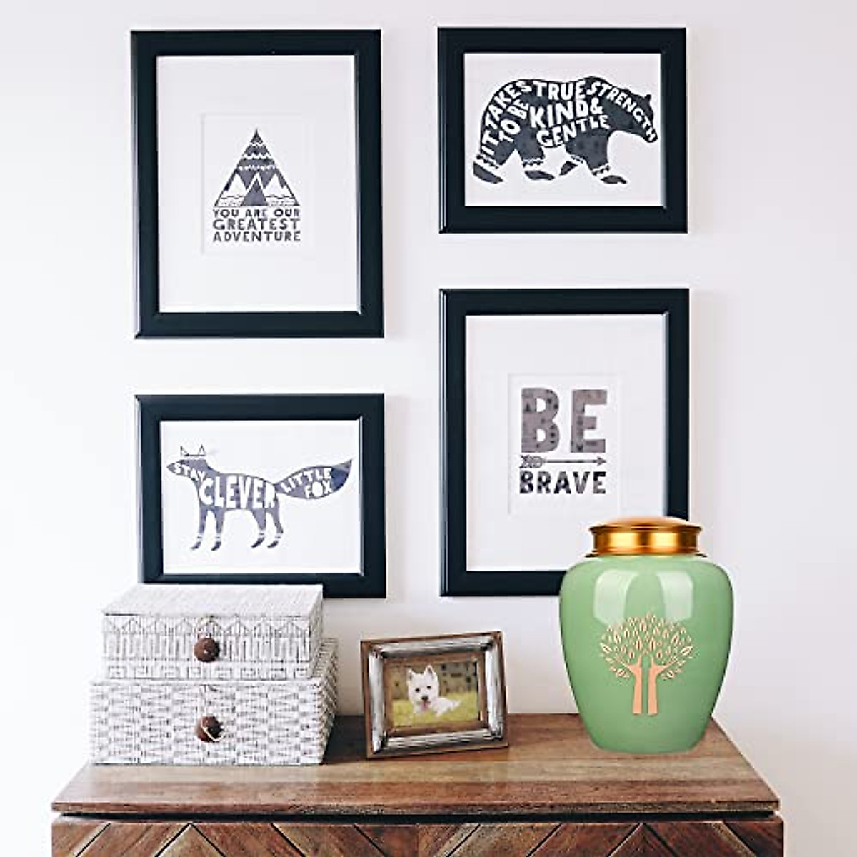 Stylitzy Medium Urn for Human Ashes,Decorative Ceramic Cremation Urn for Human or Pet Ashes,Small Keepsake Urn for Sharing Ashes Hold Up to 65 Cubic Inch,Tree of Life Design Memorial Urns (Green)