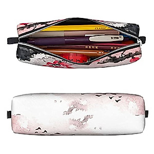 allgobee Pu Leather Pencil Bag Pen Case Watercolor-Painted-City-Chinese Students Stationery Pouch Pencil Holder Desk Organizer