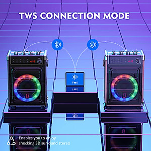 JYX Karaoke Machine with 2 UHF Wireless Microphones, Bass/Treble Bluetooth Speaker with LED Light, Support TWS, AUX In, FM, REC, Supply for Party/Adults/Kids - Black