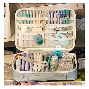 MILLEVIBE Pencil Pouch Large Capacity Pen Case with Anime Display Window for Teen Girls Boys Organizer School Supplies (Blue)