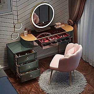 Vanity Table,Desk Vanity,Vanity Mirror With Lights Desk and Chair,Make Up Tables for Women,Small Vanity Desk Minimalist Style,Retractable Side Cabinet,Adult Small Makeup Vanity 80cm/31.5in Green