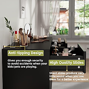 JOZZBY Dresser for Bedroom with 6 Drawers, Black Wooden Dresser with Golden Handles, Modern Chests of Drawer Storage Organizer for Hallway, Entryway
