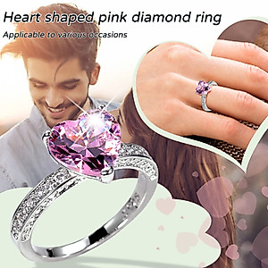 Women's Promise Rings Heart Shape Zirconia Diamond Engagement Eternity- Men's Punk Stacking Proposal Statement Anniversary Ring Bridal Wedding Band Rings Girl Jewelry Gift Size 6-10 (Pink, 9)