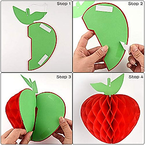 FEPITO 15 Pack 7 Inch Apple Tissue Honeycomb Hanging Red Paper Apple Decorations Fruit Decoration for Back to School, Baby Shower