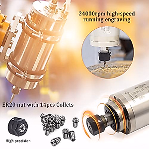 RATTMMOTOR CNC VFD Spindle Motor Kits 2.2KW 220V Water Cooled Spindle Motor Φ80mm ER20 400Hz 24000RPM+VFD Drive Inverter+80mm Motor Mount Clamp+14pcs ER20 Collet+80W Water Pump for CNC Router