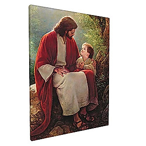 Cynken Jesus Christ and Child Canvas Wall Art Religious Spiritual Painting inspirational Motivational Portrait Poster Artwork Modern Home Decorations Framed Ready to Hang, 12x16 inch