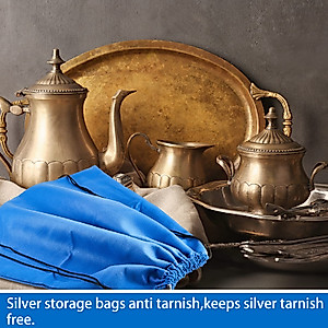 4 Pcs Anti Tarnish Storage Bag with 2 Pcs Silver Polishing Cloth 18 x 18 Inch Fabric Cloth Bags Blue Anti Tarnish Jewelry Storage Bags Silverware Bags for Silverware Silverplate Flatware Silver Trays