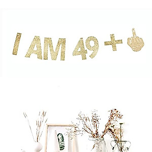 Morndew Gold Gliter I AM 49+1 Paper Banner for 50th Birthday Party Sign Backdrops Funny/Gag 50 Bday Party Wedding Anniversary Celebration Party Retirement Party Decorations