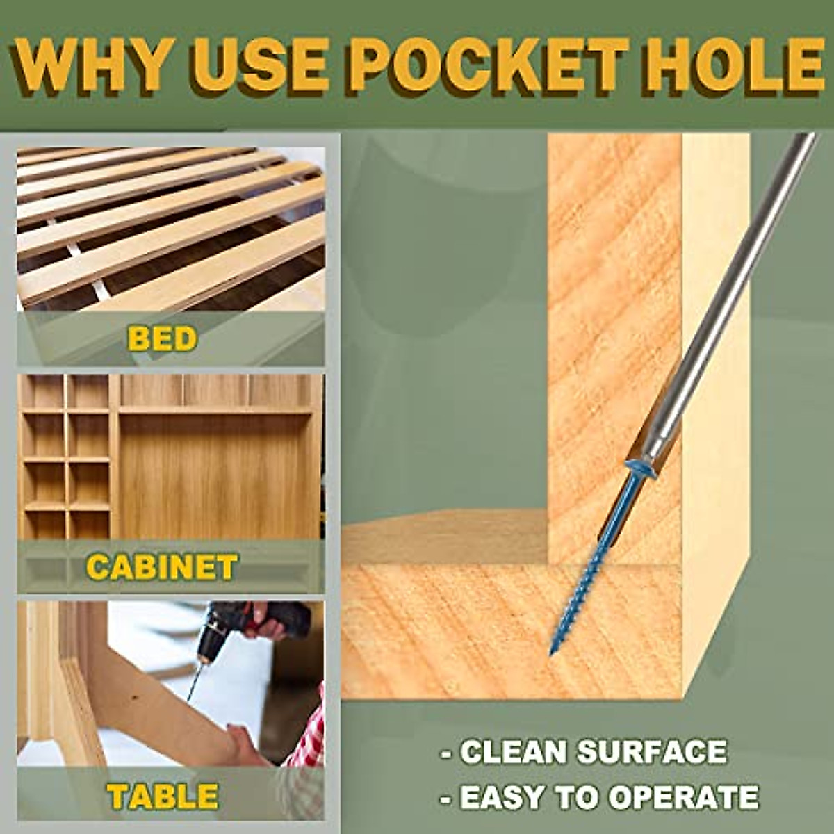 LIONMAX Pocket Hole Screws #8 x 2-1/2", Pocket Wood Screws 285 PCS, Square Drive Washer Head Screws, Coarse Thread with Blue Coated for Outdoor Use, Self Tapping, 150MM Drive Bit Included