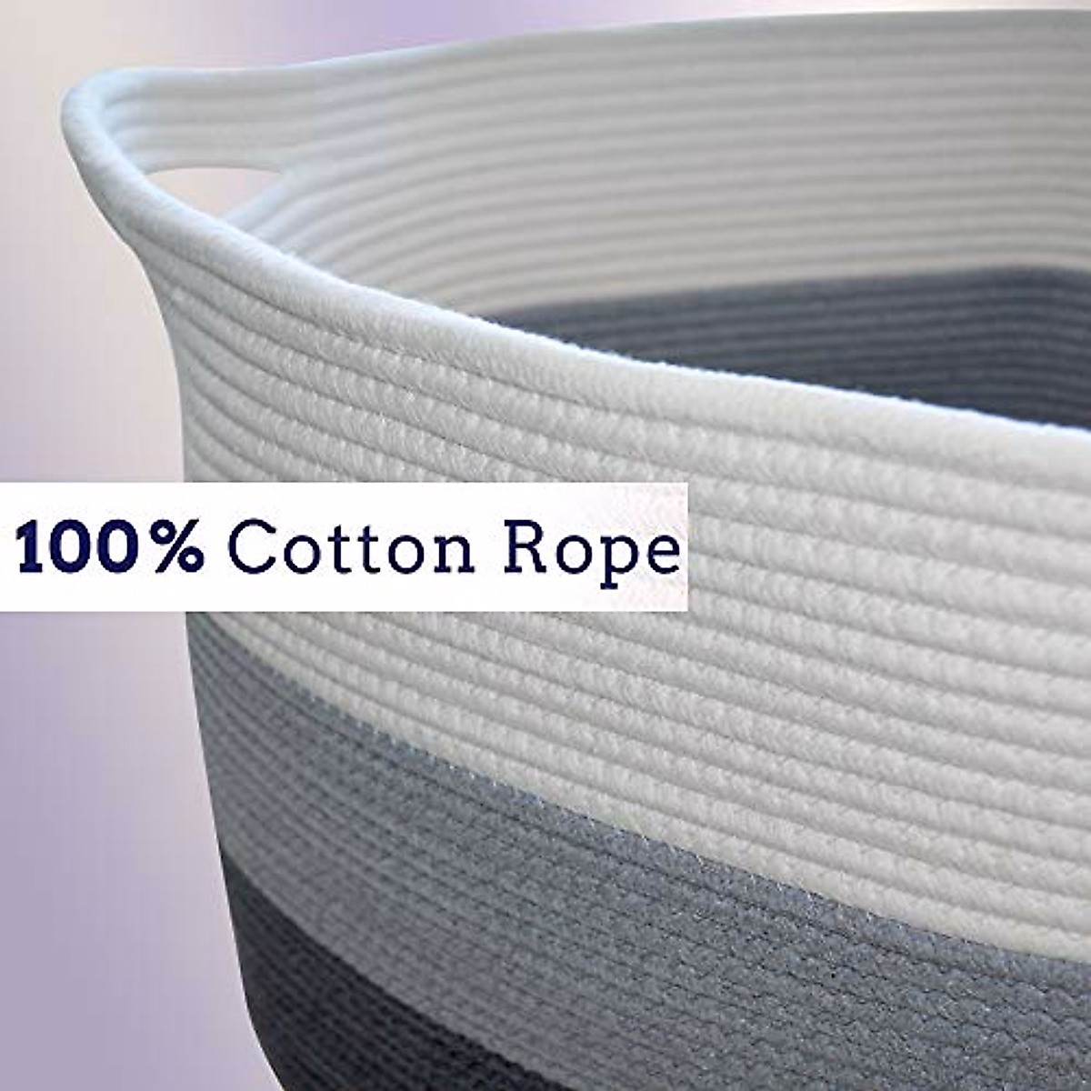 Nunus Home, Jumbo Woven Cotton Rope Basket (22"x22"x16") Blanket Basket, Blanket storage, Large Baskets for Blankets, Blanket Basket Living Room, Storage basket, Baskets for Organizing, Grey 3 shades