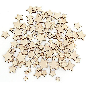DERAYEE 100 Pcs Unfinished Wooden Stars Ornaments, Assorted Size Cutout Blank Wood Pieces Star for Christmas Wedding Party DIY Crafts
