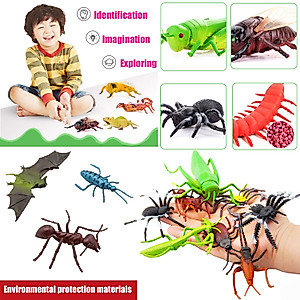 PINOWU 27pcs Bug Toy Figures Playset for Kids Boys, 2-6” Fake Bug Insects - Fake Spiders, Cockroaches, Scorpions, Crickets, Lady Bugs, Butterflies and Worms for Education and Christmas Party Favors