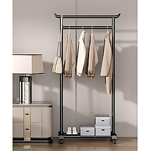 NYASAA Heavy Duty Clothes Rack with Wheels, Metal Garment Rack Hanging Rails for Bedroom, Laundry Room