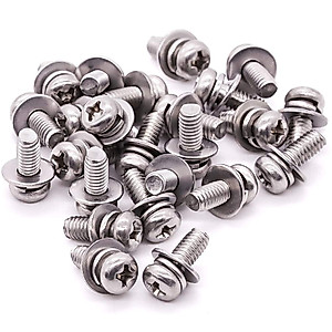 M4-0.7 x 6mm (100 Sets) Pan Head Machine Screws with Flat Washers and Lock Washers, Stainless Steel 304 (18-8), Phillips Drive, Full Coarse Thread UNC, Bright Finish