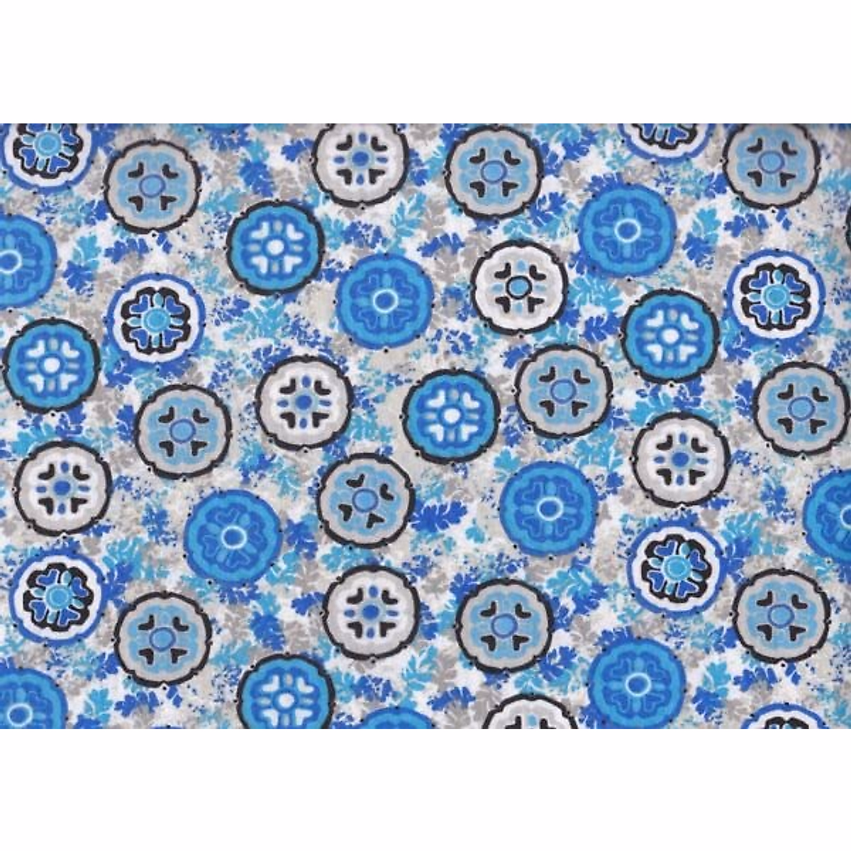 FlashPhoenix Quality Sewing Fabric – Flower Geo Blue Gray White Print 100% Cotton Quilt Crafting Fabric by Size; 36 x 44 by The Yard