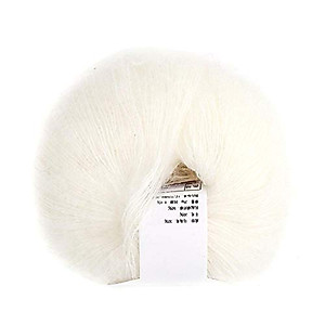 Popular Multi Color Soft Mohair Fiber Long Angora Wool Hand Knitting Yarn Roving for Weave Scarves (White)